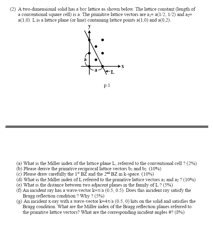 Solved (2) A two-dimensional solid has a bcc lattice as | Chegg.com