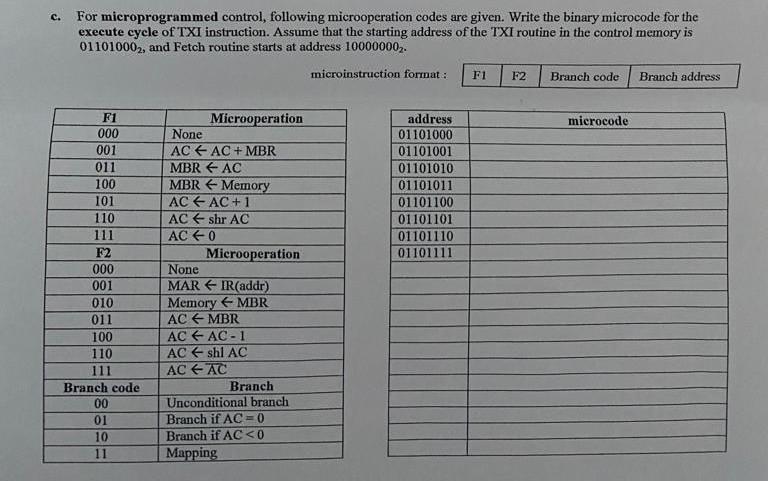 Solved c. For microprogrammed control, following | Chegg.com