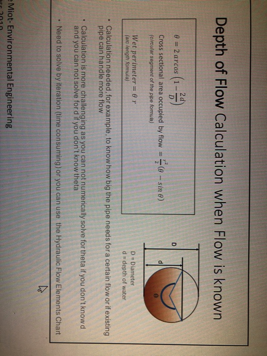 Solved Depth of Flow Calculation when Flow is known 9- | Chegg.com