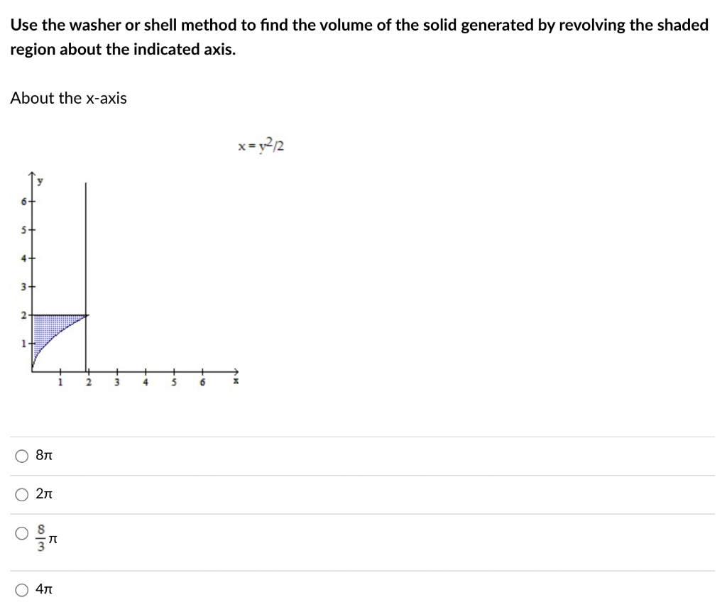 Solved Use the washer or shell method to find the volume of | Chegg.com