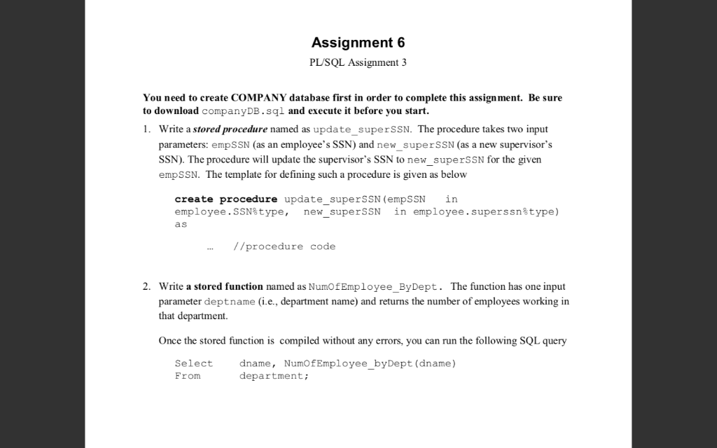 Solved Assignment 6 PLSQL Assignment 3 You need to create | Chegg.com