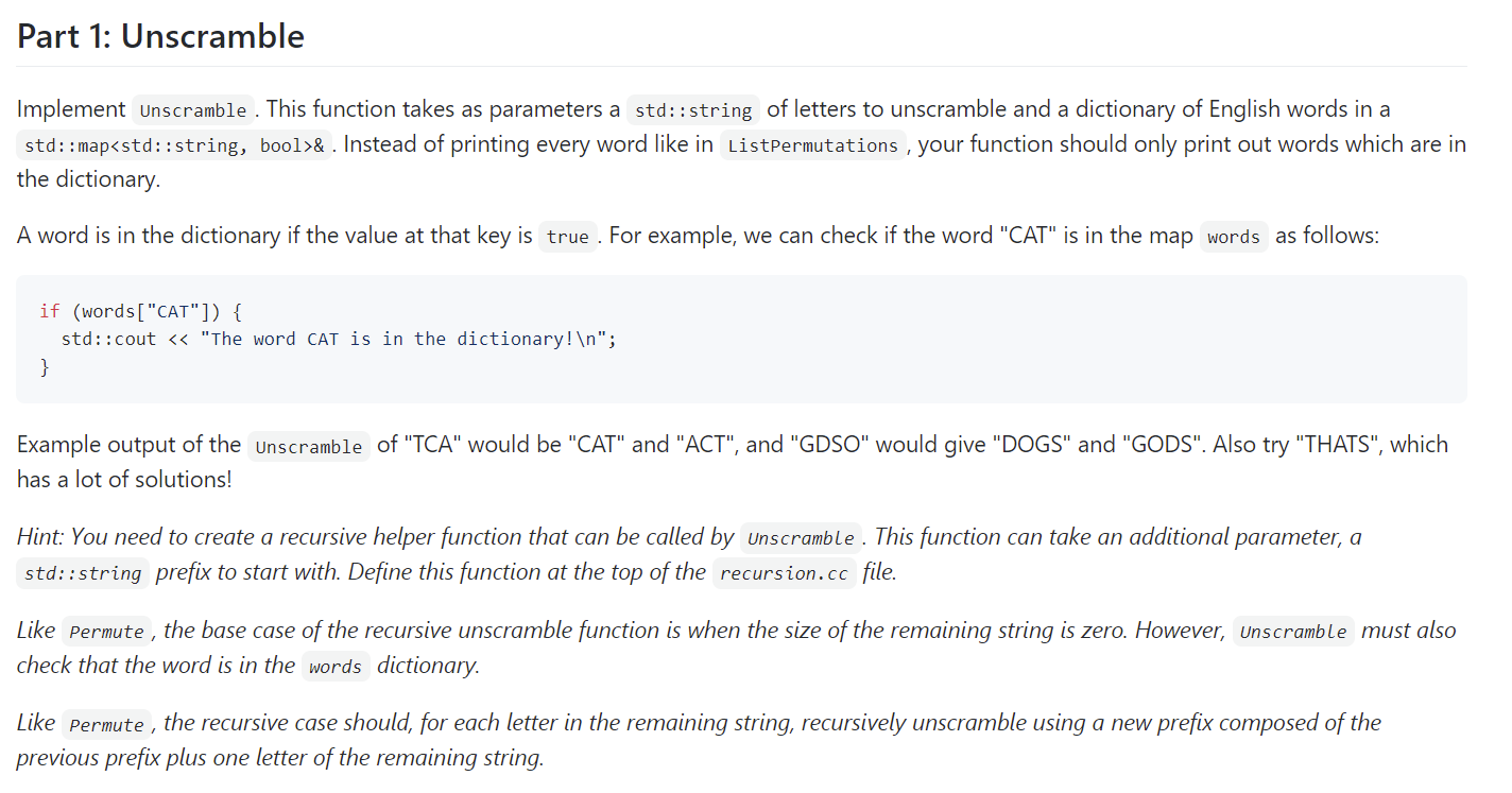 Solved Part 1: Unscramble Implement Unscramble. This | Chegg.com