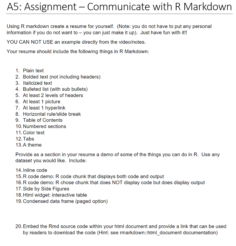 Solved A5: Assignment - Communicate with R Markdown Using R | Chegg.com