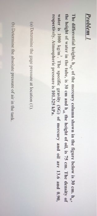 Solved The differential height, h of the mercury column | Chegg.com