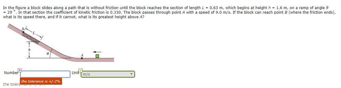 Solved In the figure a block slides along a path that is | Chegg.com