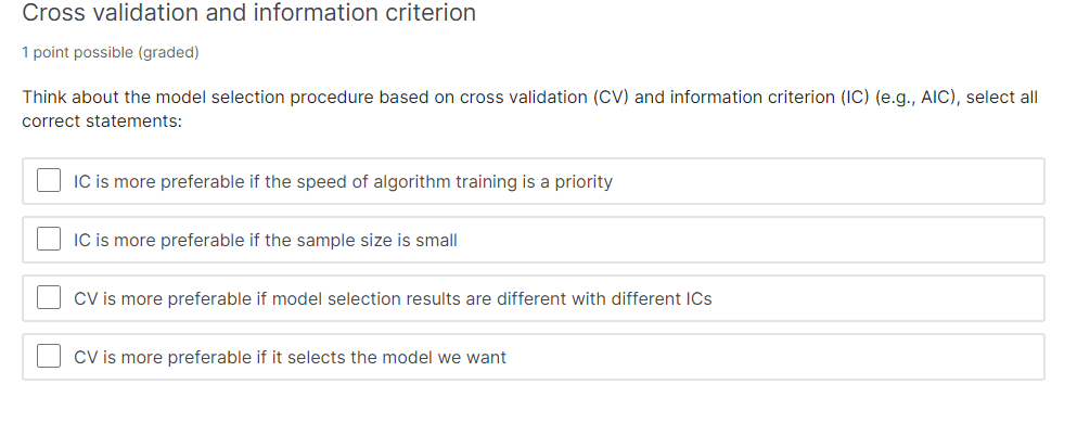 Solved Cross Validation And Information Criterion 1 Point