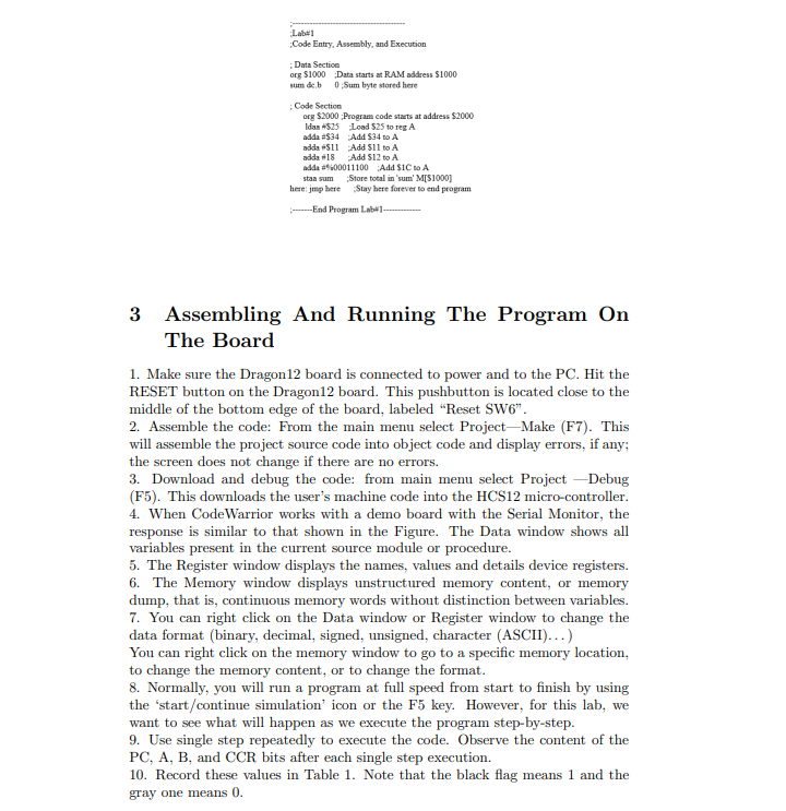 Solved 1 Assembly Programming With Code Warrior The purpose | Chegg.com