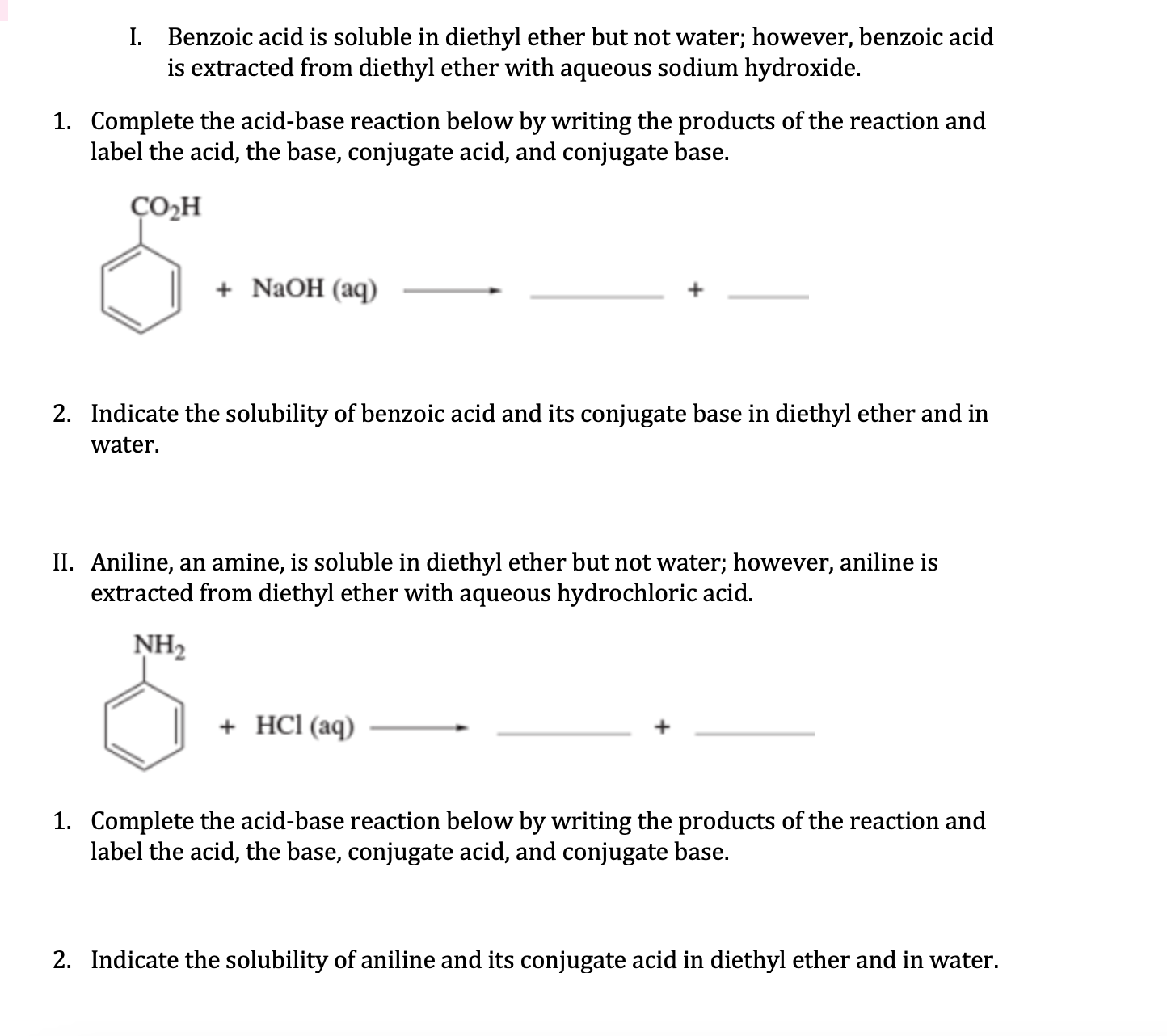 Solved I. Benzoic acid is soluble in diethyl ether but not | Chegg.com