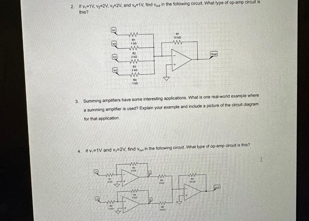 Solved 2. If v1=1V1v2=2V,v3=2V, and v4=1 V, find vout in | Chegg.com