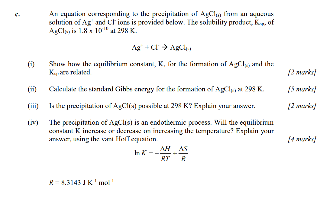 Solved An equation corresponding to the precipitation of | Chegg.com
