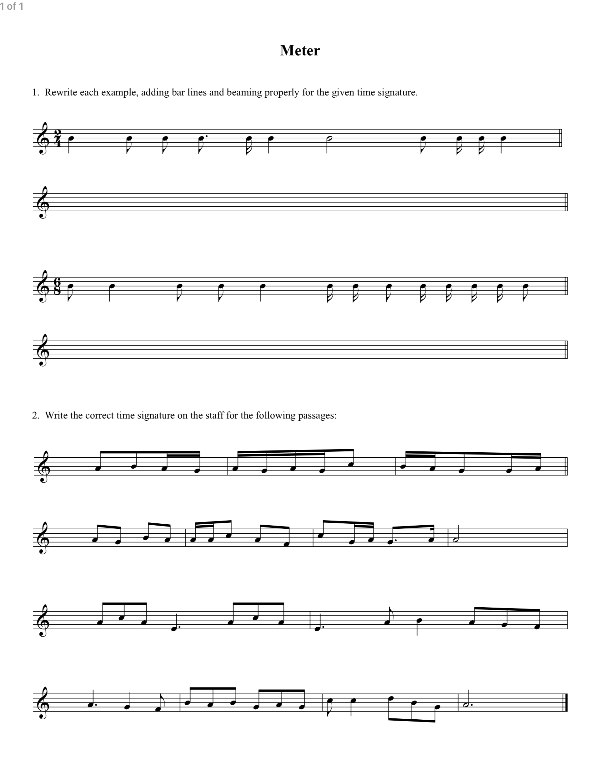 1. Rewrite each example, adding bar lines and beaming | Chegg.com