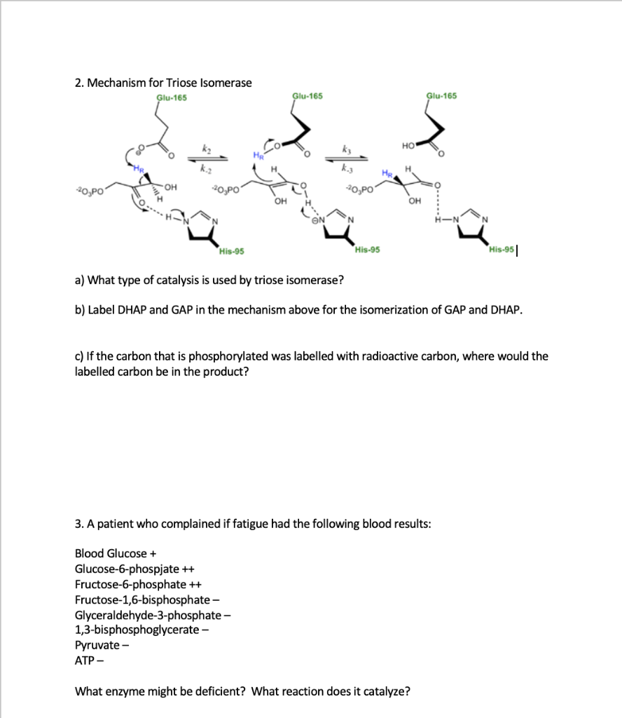 Solved 2. Mechanism for Triose Isomerase Glu-165 OH 20,PO | Chegg.com