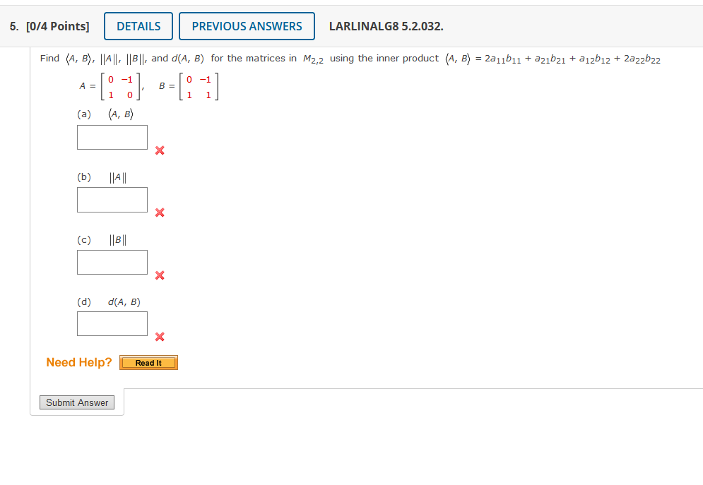 Solved 5. [0/4 Points] DETAILS PREVIOUS ANSWERS LARLINALG8 | Chegg.com
