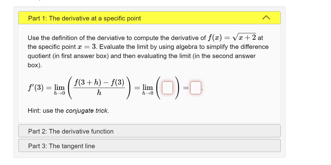 Solved Part 1: The derivative at a specific point Use the | Chegg.com