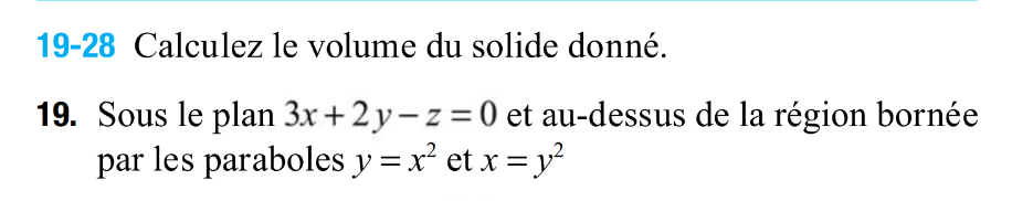 Solved 19-28 ﻿Calculez le volume du solide donné.Sous le | Chegg.com