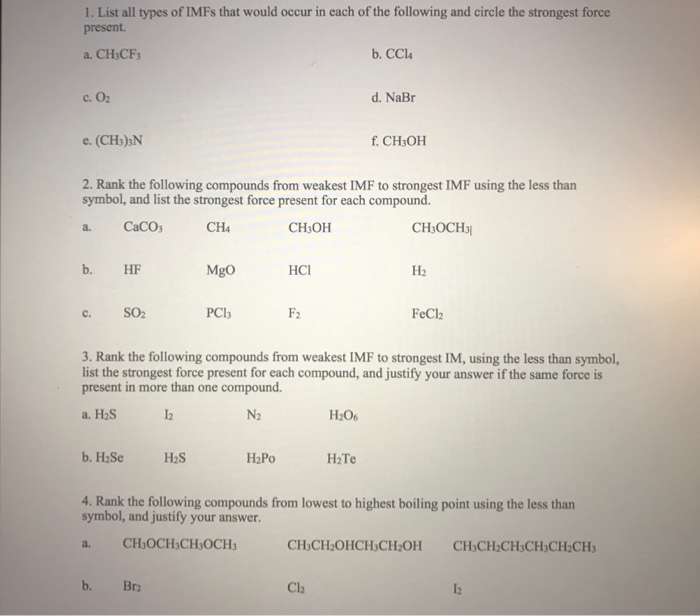 Solved 1. List all types of IMFs that would occur in each of | Chegg.com