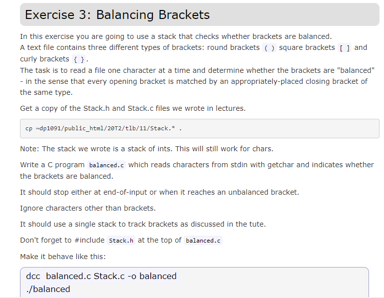 Solved Exercise 3: Balancing Brackets In this exercise you | Chegg.com