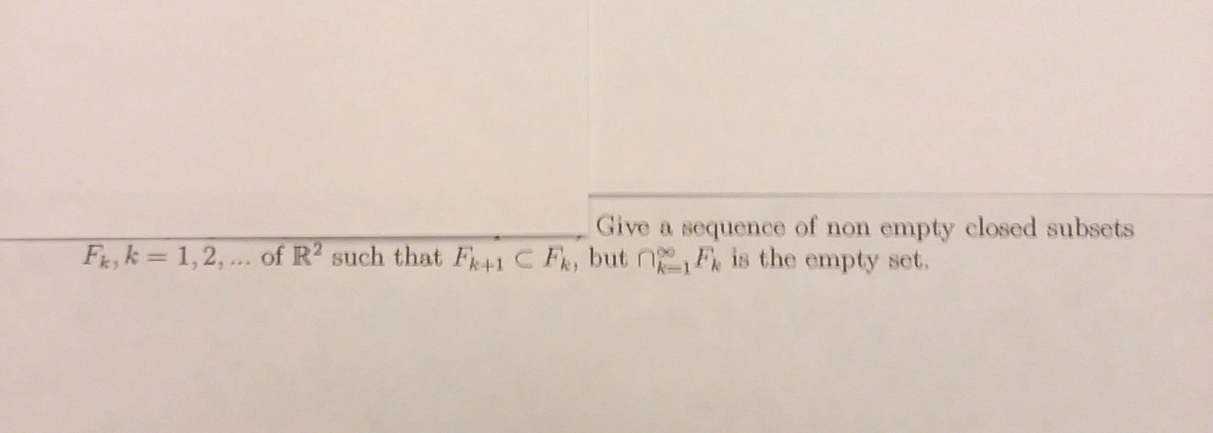 Solved Give a sequence of non empty closed subsets Fx, k = | Chegg.com
