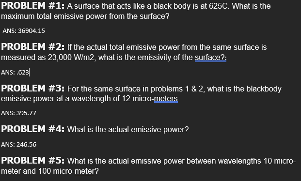 Solved PROBLEM #1: A surface that acts like a black body is | Chegg.com