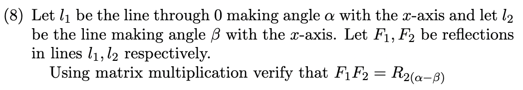 Solved Let l1 be the line through 0 making angle α with the | Chegg.com