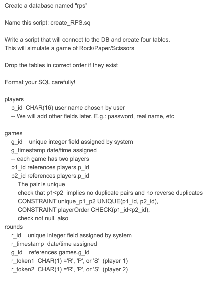 Solved Create a database named "rps" Name this script: | Chegg.com