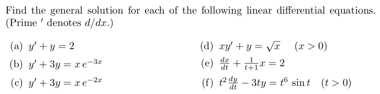 Solved Find the general solution for each of the following | Chegg.com