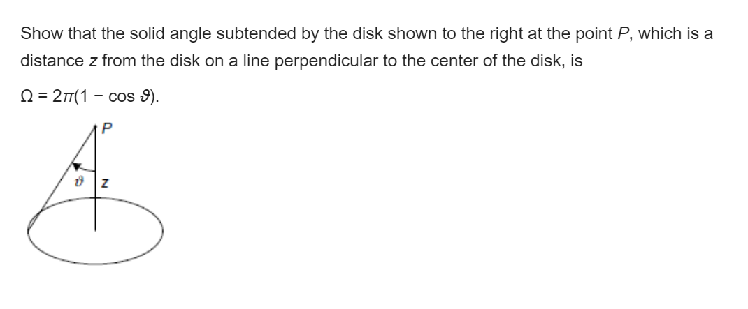 Solved Show that the solid angle subtended by the disk shown | Chegg.com