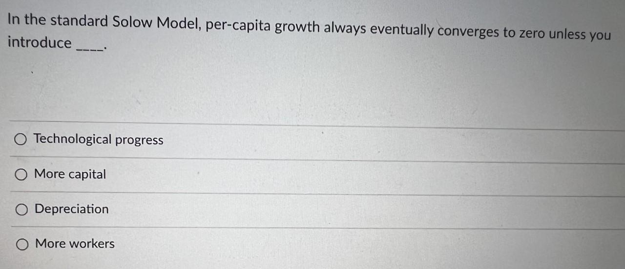 Solved In the standard Solow Model, per-capita growth always | Chegg.com