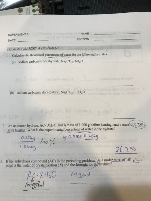Solved EXPERIMENT 5 NAME DATE SECTION POSTLABORATORY | Chegg.com