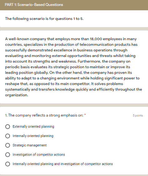 Solved PART 1: Scenario-Based Questions The following | Chegg.com
