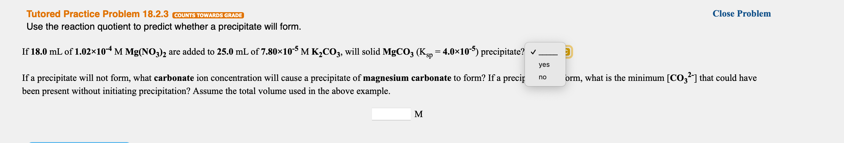 Solved Close Problem Tutored Practice Problem 18.2.3 COUNTS | Chegg.com