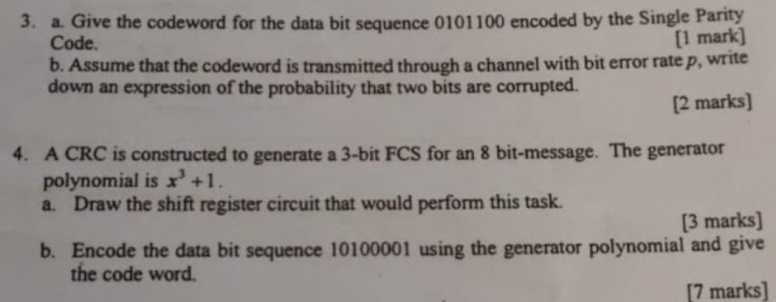 Solved 3. a. Give the codeword for the data bit sequence | Chegg.com