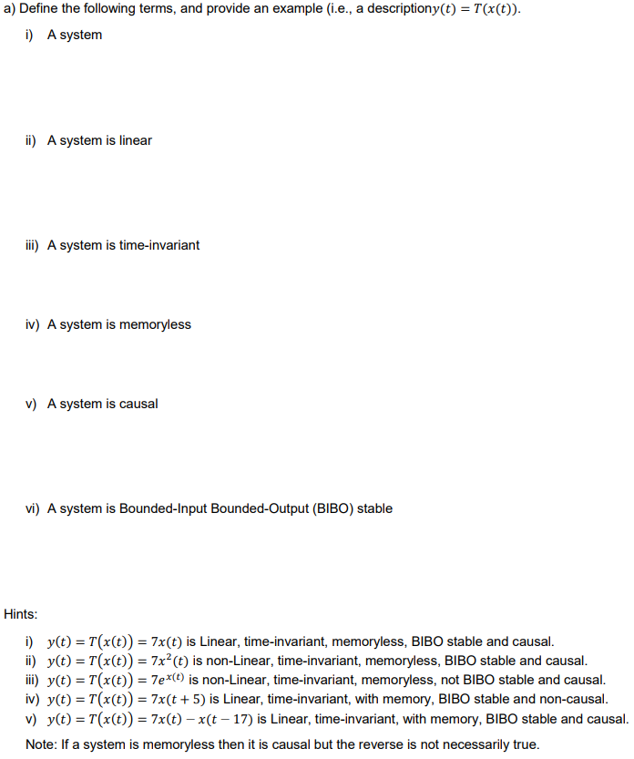 Solved a) Define the following terms, and provide an example | Chegg.com
