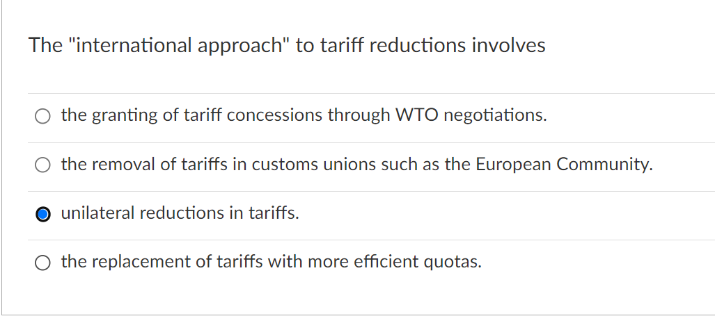 Solved The "international approach" to tariff reductions | Chegg.com