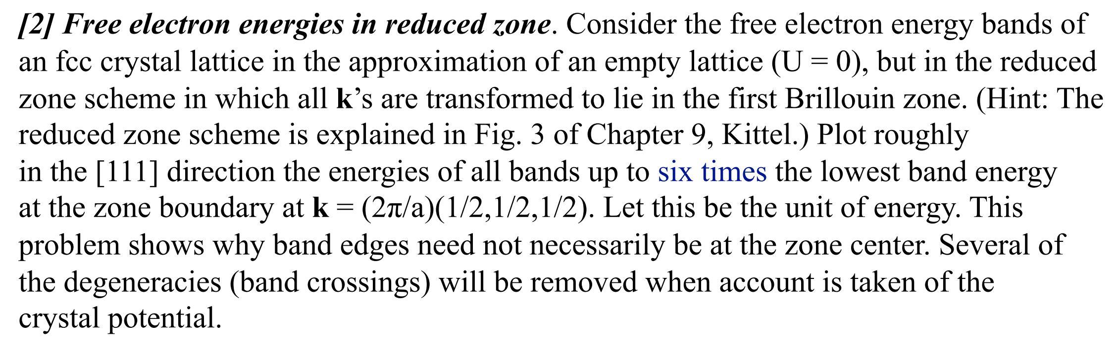 Solved [2] Free electron energies in reduced zone. Consider | Chegg.com