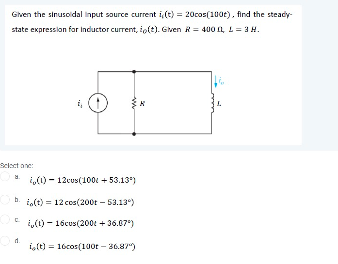 Solved Given the sinusoidal input source current | Chegg.com