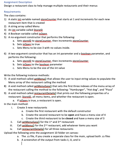 Assignment Description Design a restaurant class to | Chegg.com