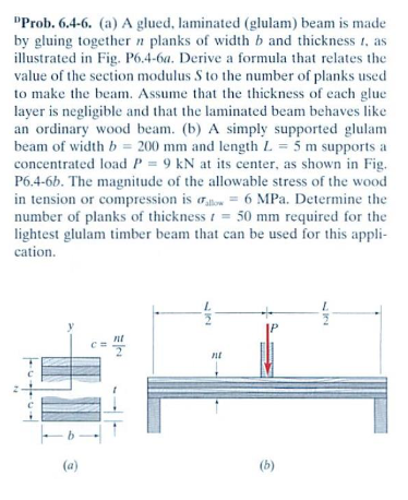 Solved "Prob. 6.4-6. (a) A glued, laminated (glulam) beam is | Chegg.com