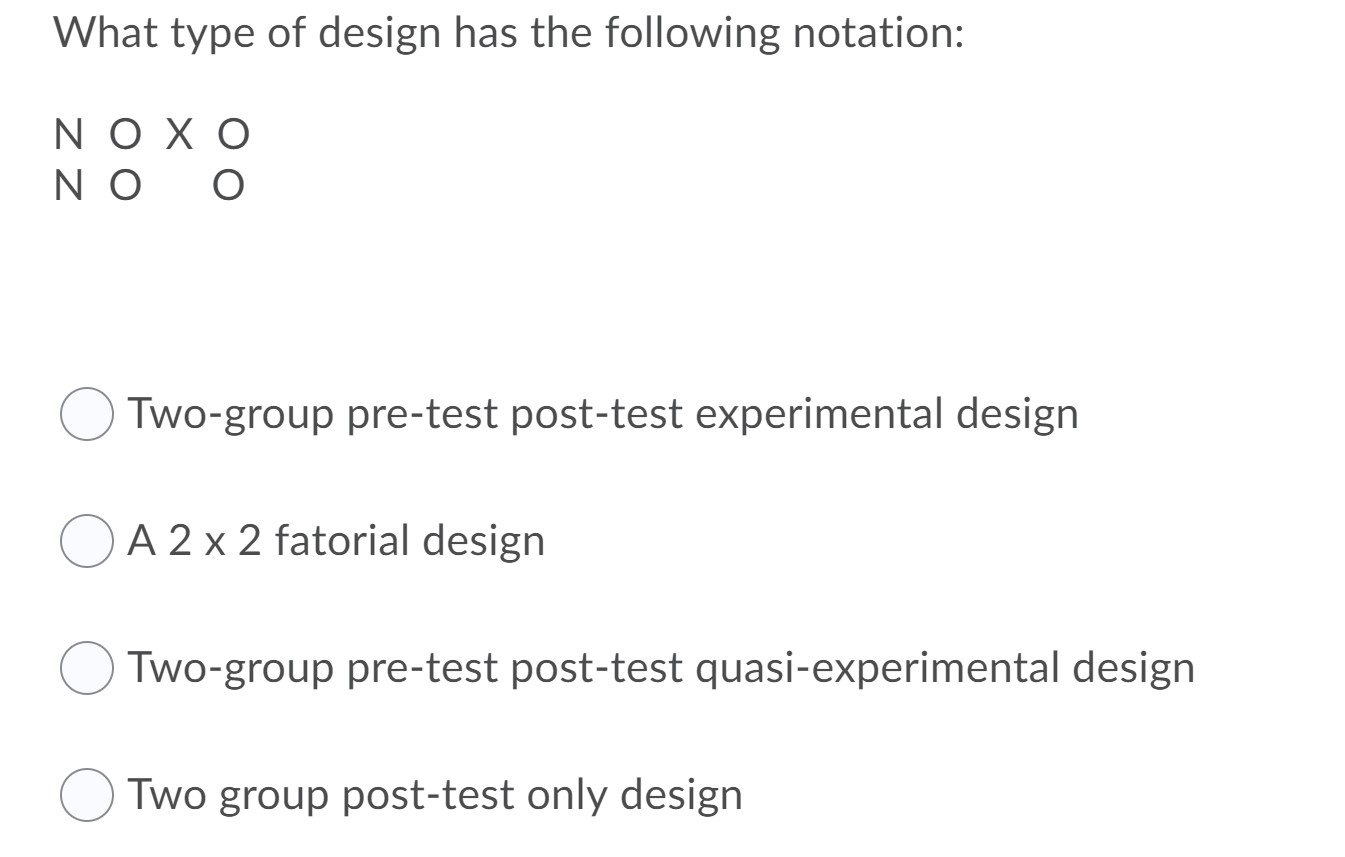 Solved What type of design has the following notation: NO X | Chegg.com