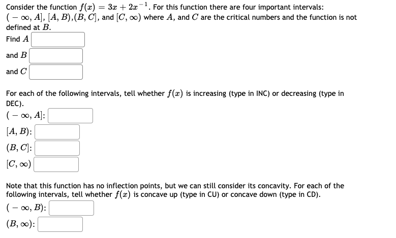 Solved Consider the function f(x)=3x+2x−1f(x)=3x+2x-1. For | Chegg.com