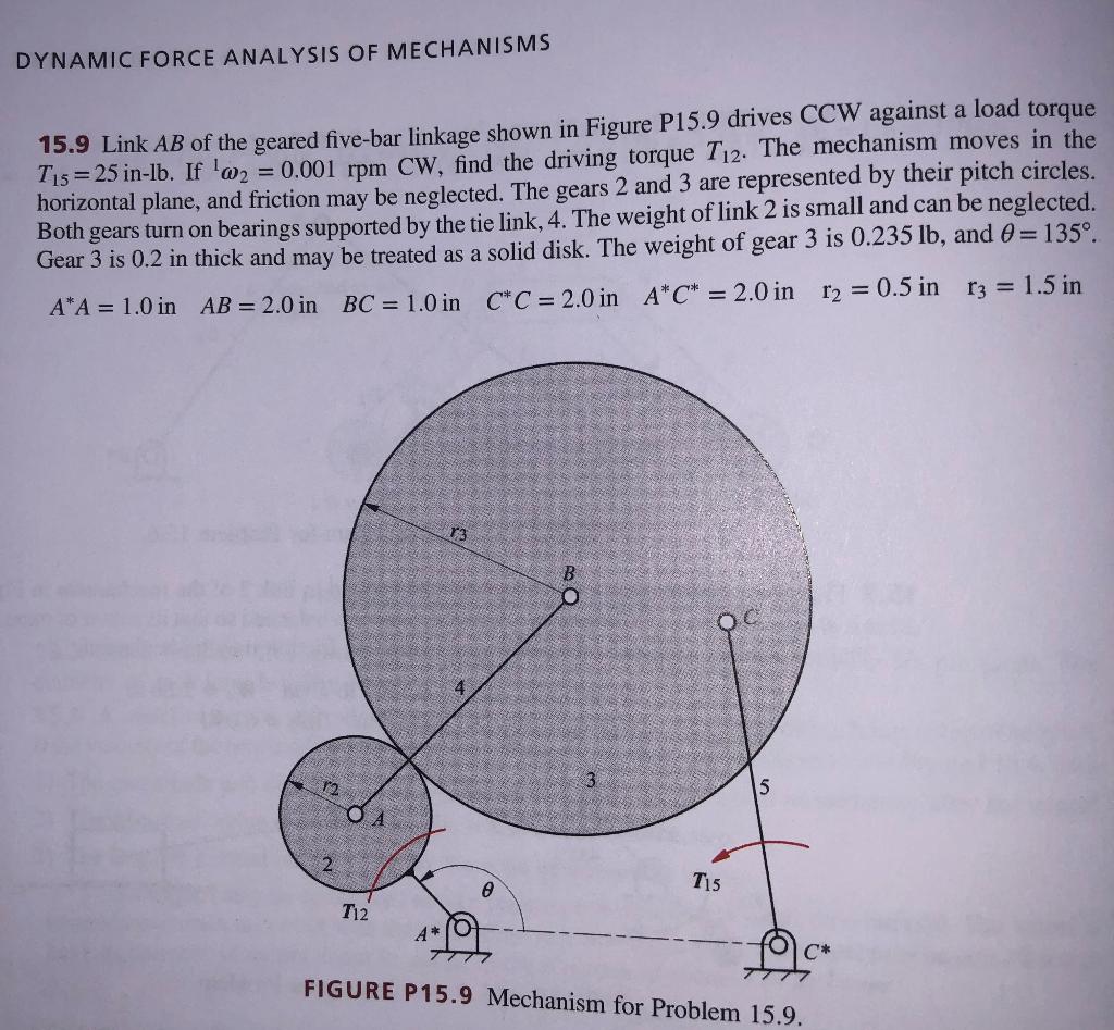 Solved DYNAMIC FORCE ANALYSIS OF MECHANISMS = 15.9 Link AB | Chegg.com