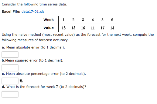 Solved Consider the following time series data. Excel File: | Chegg.com