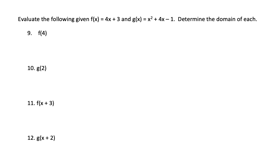 Solved Evaluate the following given f(x)=4x+3 and | Chegg.com