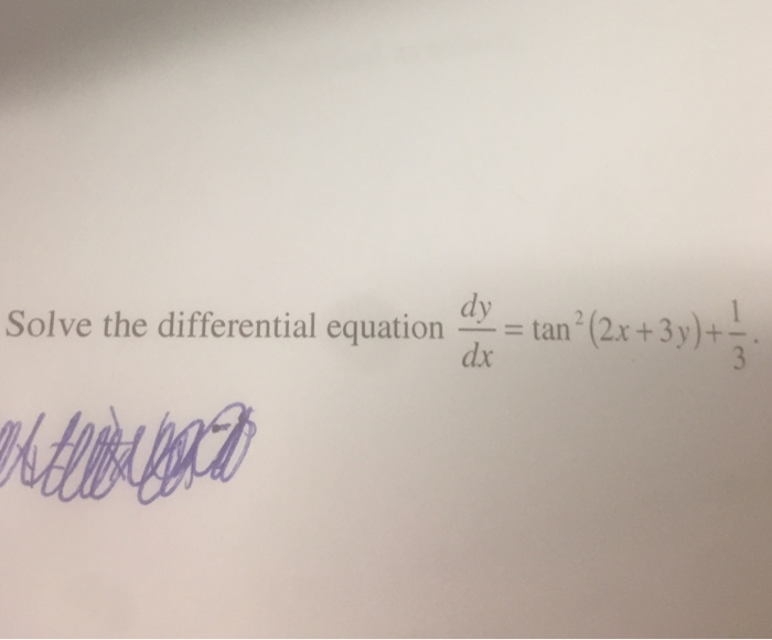 Solved Solve the differential equation dy/dx = tan^2(2x + | Chegg.com