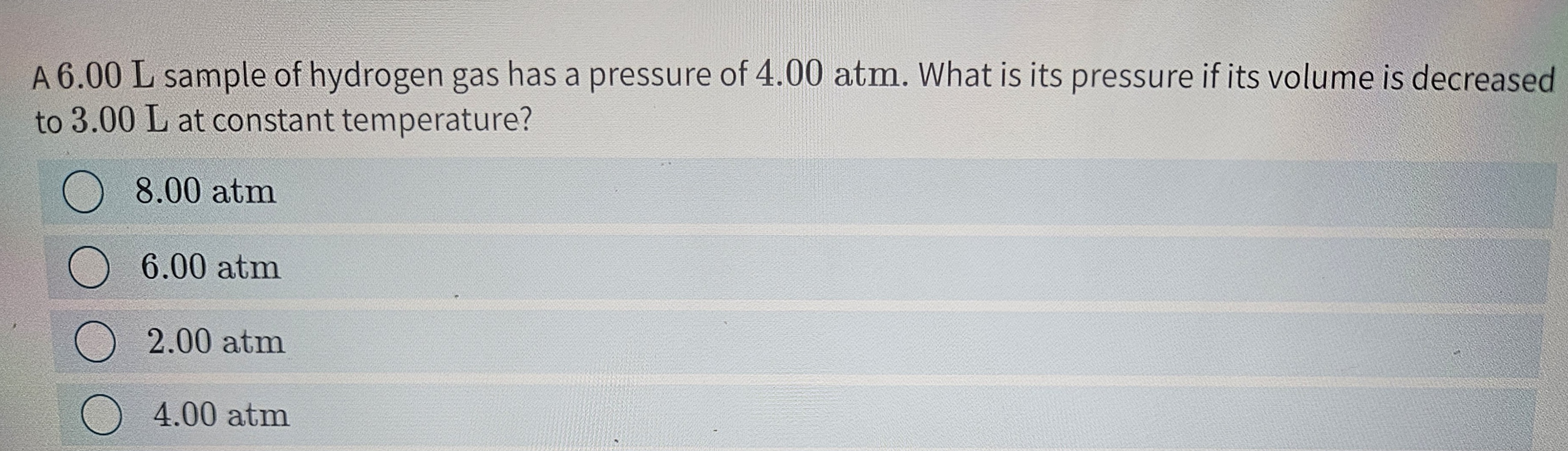 Solved A 6.00 ﻿L sample of hydrogen gas has a pressure of | Chegg.com