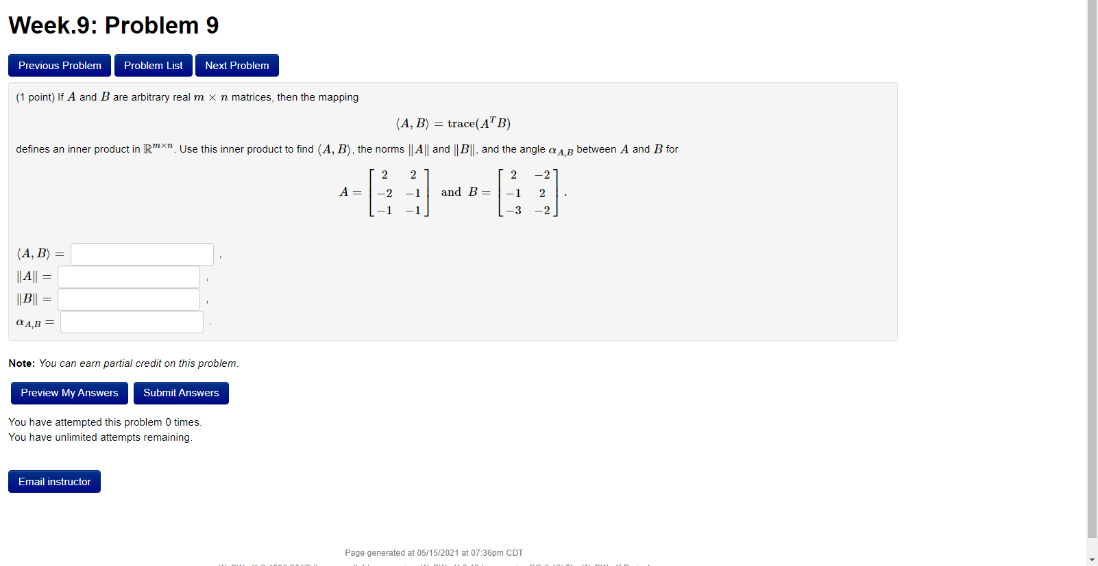 Solved Week.9: Problem 9 Previous Problem Problem List Next | Chegg.com