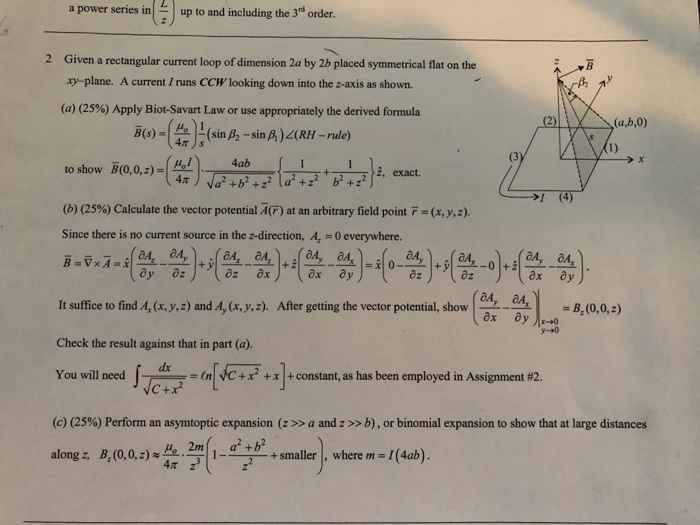 Solved Given a rectangular current loop of dimension 2a by | Chegg.com