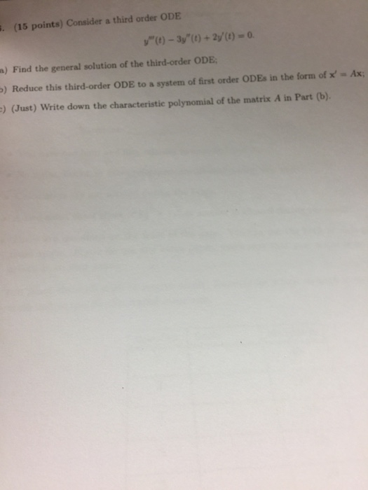Solved . (15 points) Consider a third order ODE ) Find the | Chegg.com Solved . (15 points) Consider a third order ODE ) Find the | Chegg.com