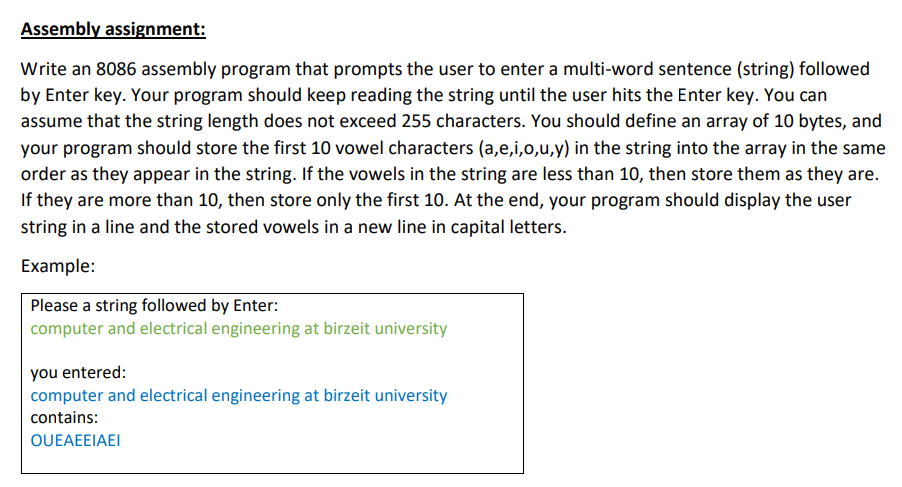 Solved Assembly Assignment Write An 8086 Assembly Program 