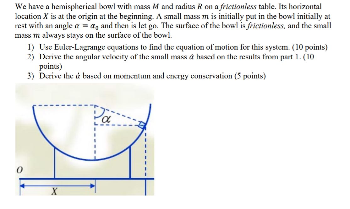 Solved We have a hemispherical bowl with mass M and radius R | Chegg.com